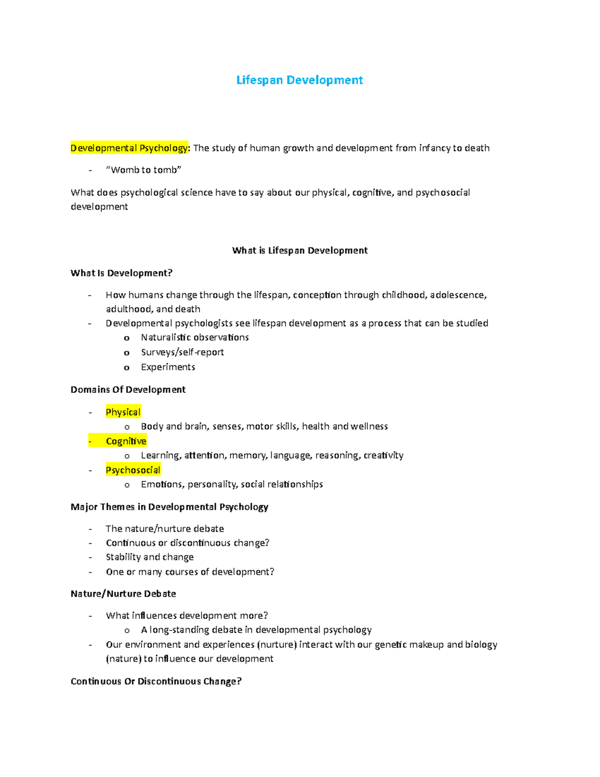 PSYC 1000 - Module 4 - Chapter 9 Notes - Lifespan Development ...