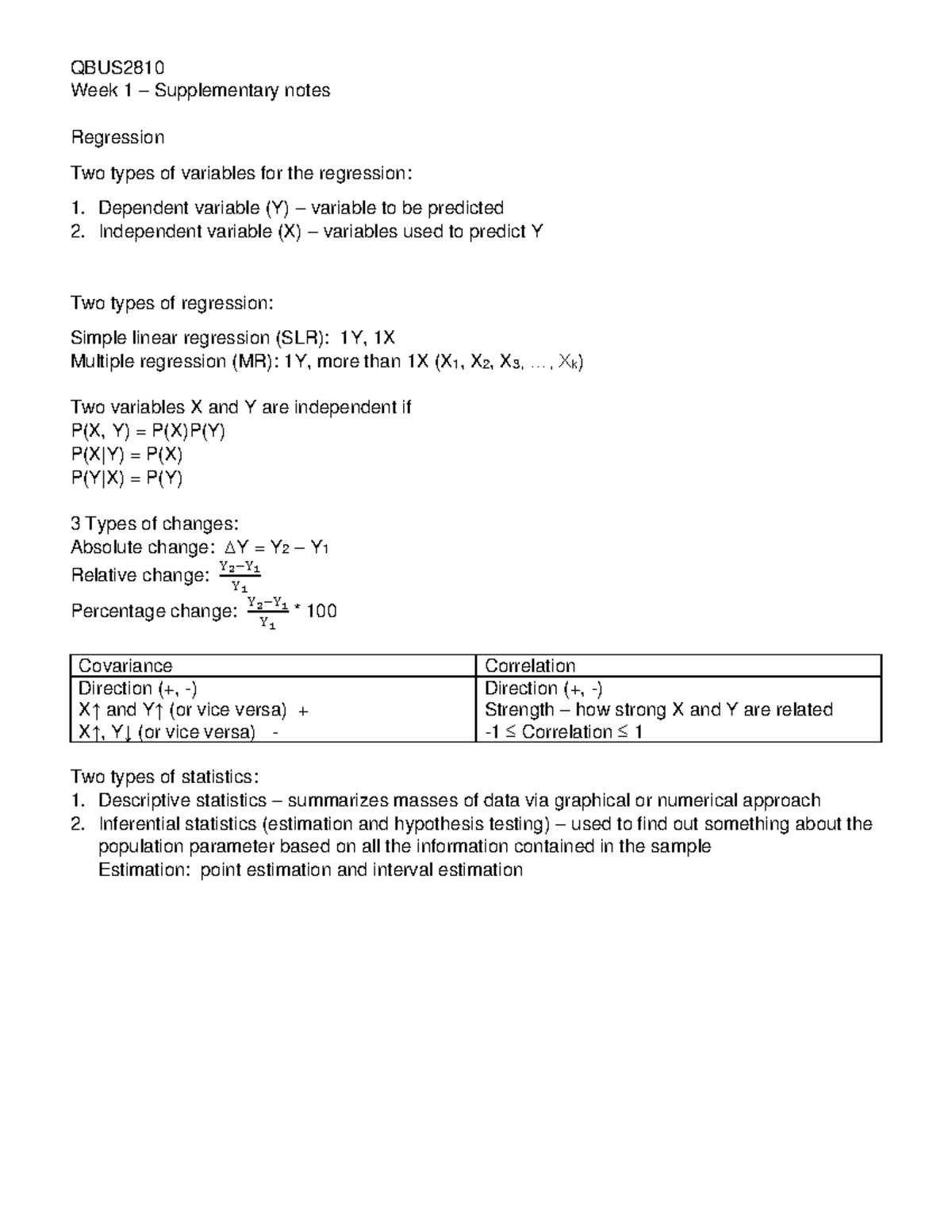 QBUS2810 Week 1 - Supplementary notes - QBUS Week 1 – Supplementary ...