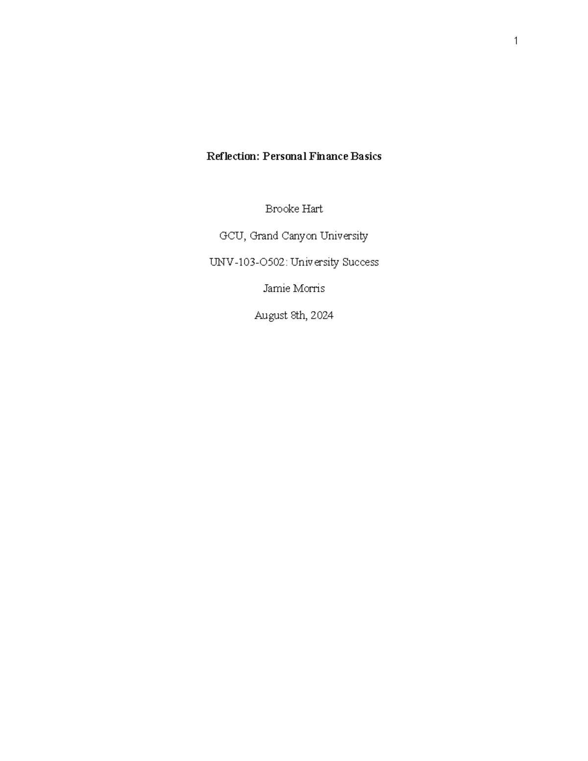 Reflection Personal Finance Basics - 1 Reflection: Personal Finance ...