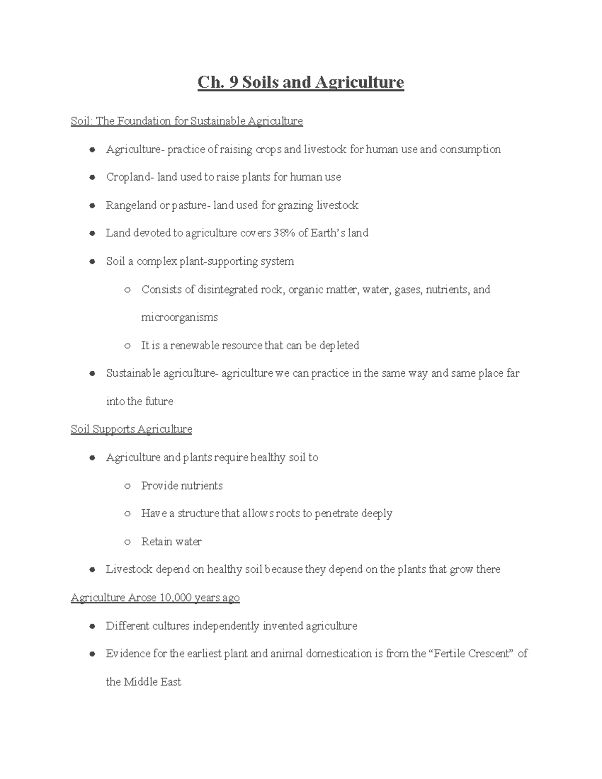 Environmental Science Ch. 9 Lecture Notes - Ch. 9 Soils and Agriculture ...