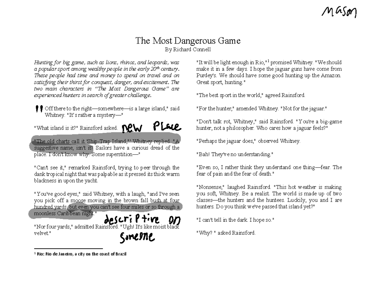 The+Most+Dangerous+Game - The Most Dangerous Game By Richard Connell ...