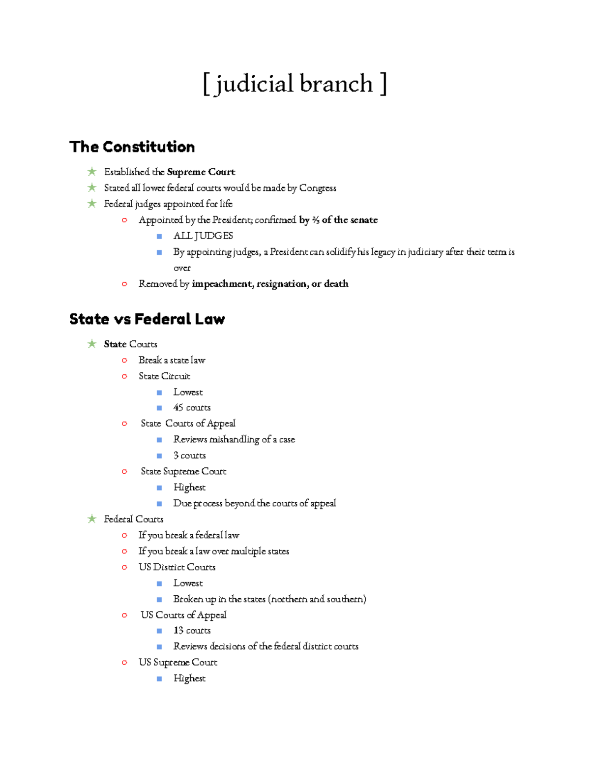 Judicial branch notes - [ judicial branch ] The Constitution ...