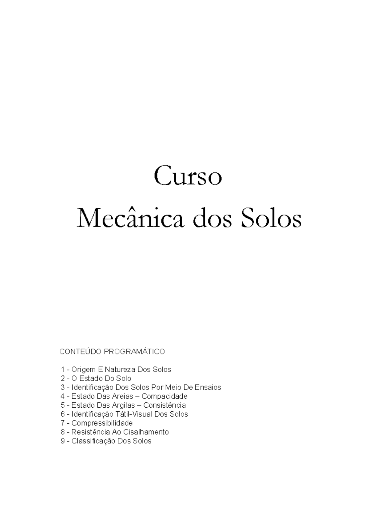 Apostila Mecanica Dos Solos Mecânica Dos Solos Conteúdo Programático