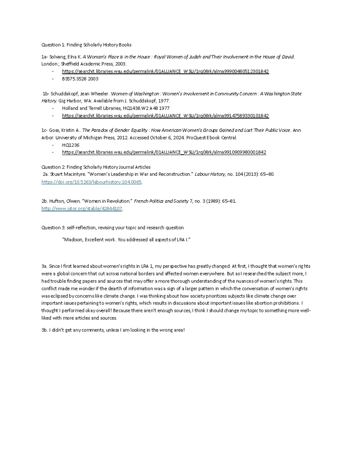 Libary Research Assignment #2 - Question 1: Finding Scholarly History ...
