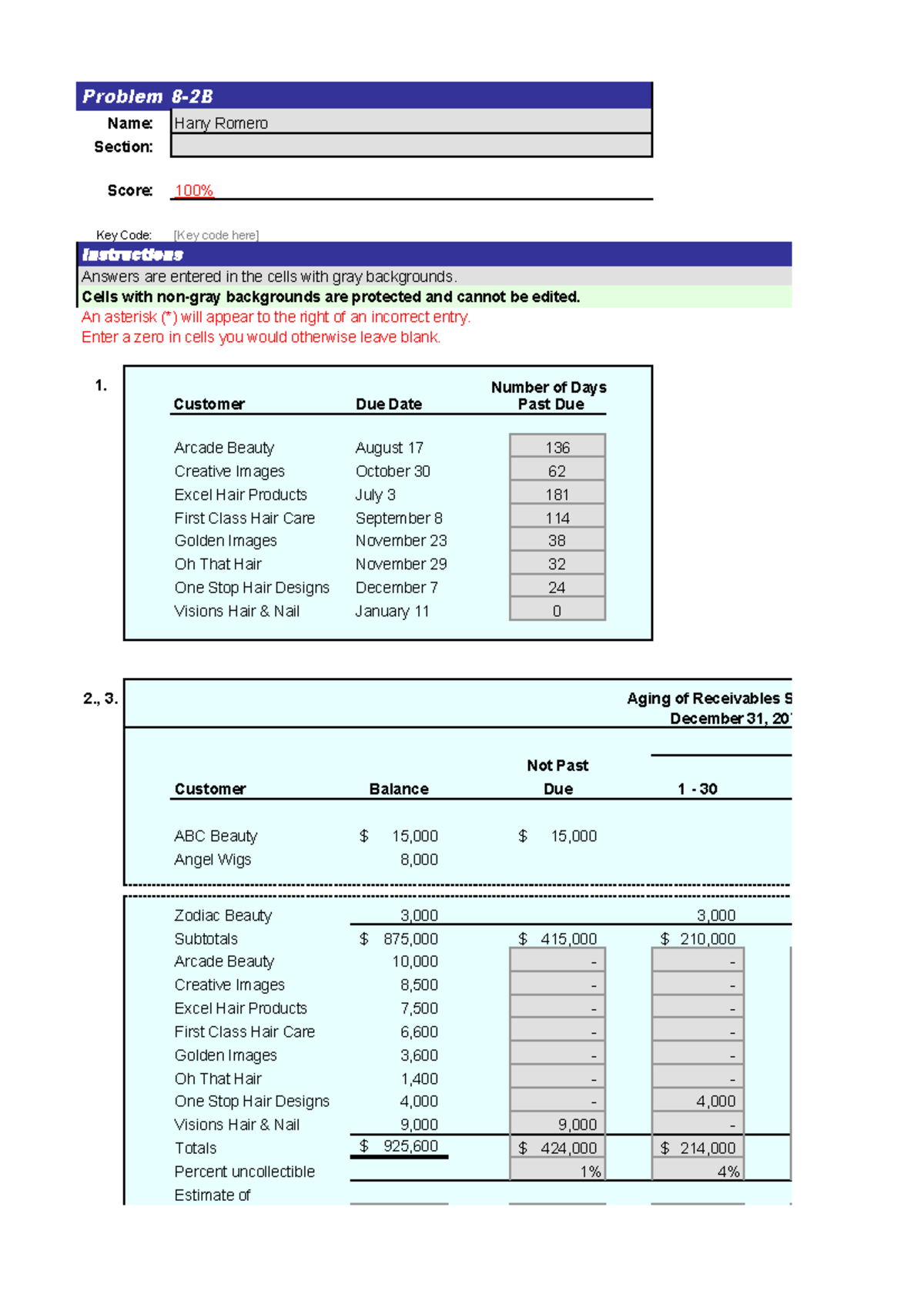 2020 - finances - 8-2B excel - Problem 8-2B Name: Hany Romero Section ...