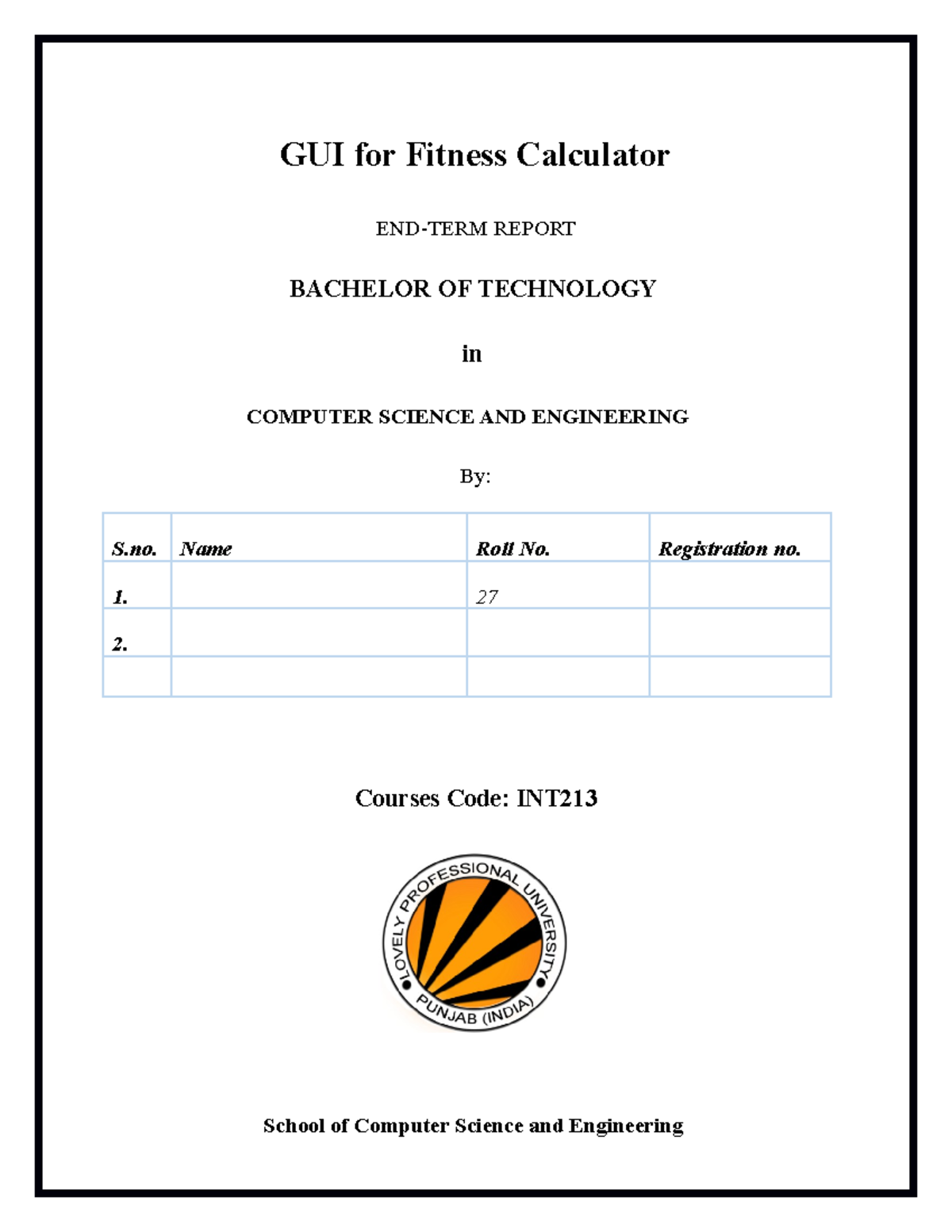 Format Report for INT213 Project - GUI for Fitness Calculator END-TERM ...