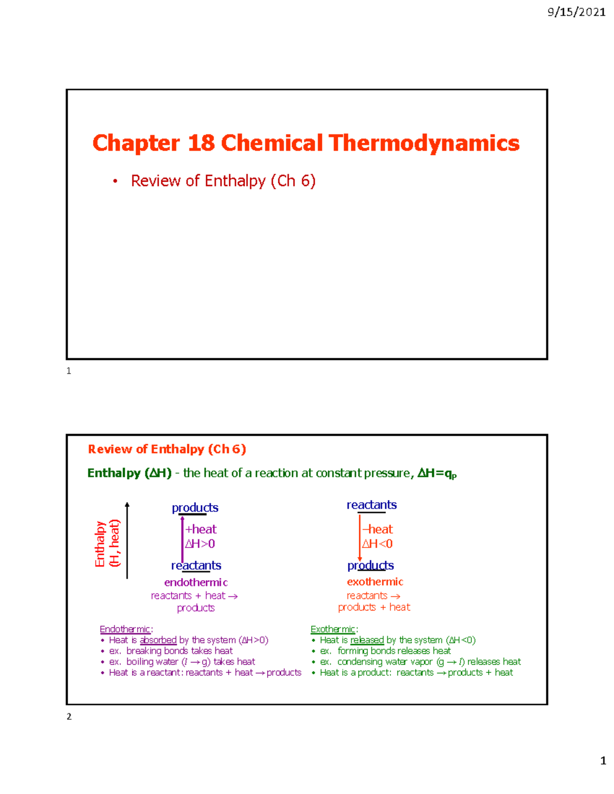 Thermodynamics Notes - Chapter 18 Chemical Thermodynamics • Review of ...