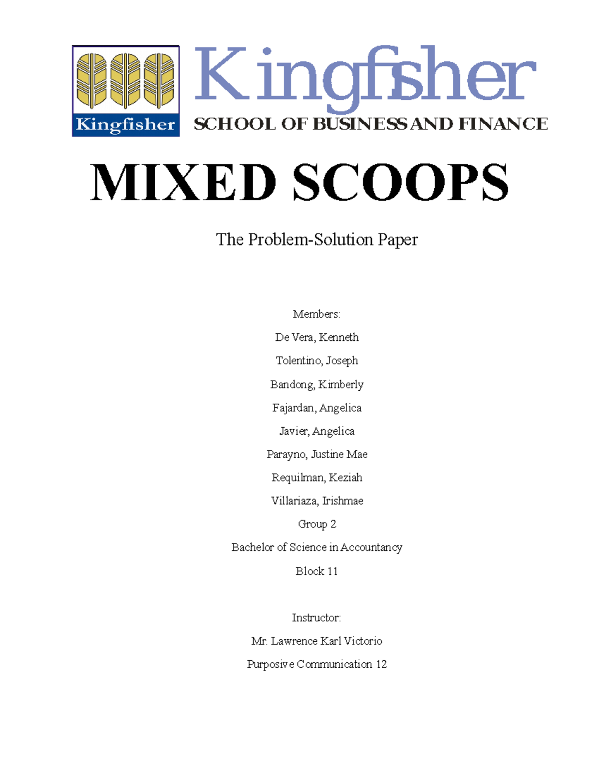 Problem-Solution-Paper- Mixed- Scoops - SCHOOL OF BUSINESS AND FINANCE ...