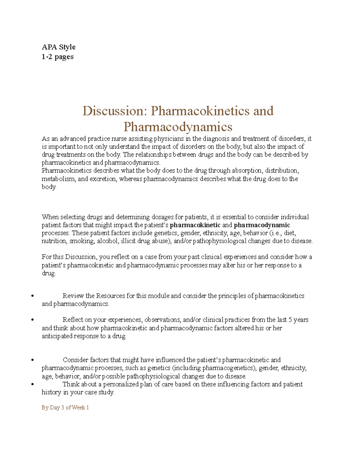 Discussion: Pharmacokinetics and Pharmacodynamics - APA Style 1-2 pages ...