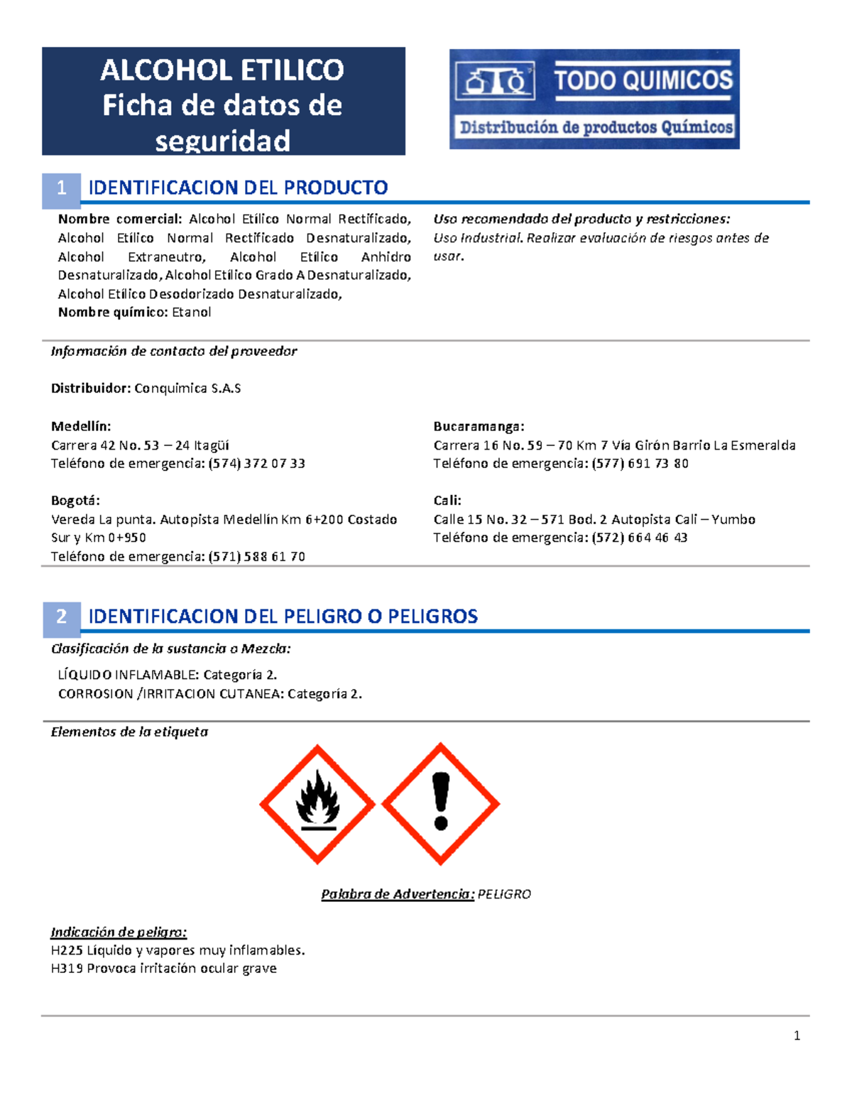 Alcohol etilico - Hojas de Seguridad para los centros de trabajo que rigen en todo México ...