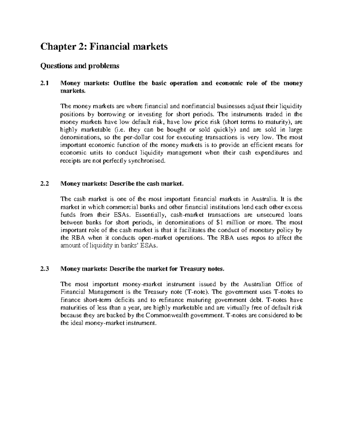 Chapter 2 - .questions - Chapter 2: Financial markets Questions and ...