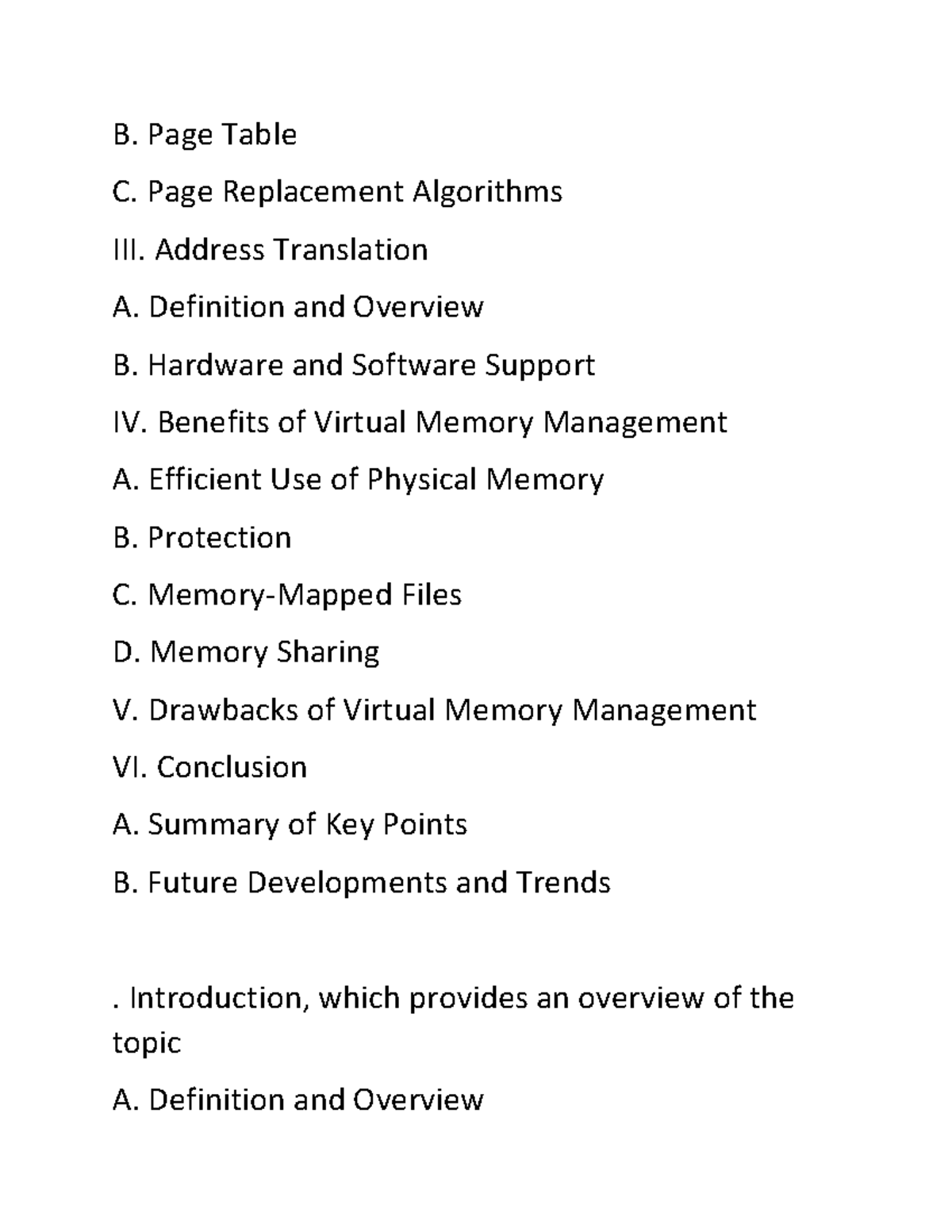 Virtual memory management 2 - B. Page Table C. Page Replacement Algorithms III. Address ...