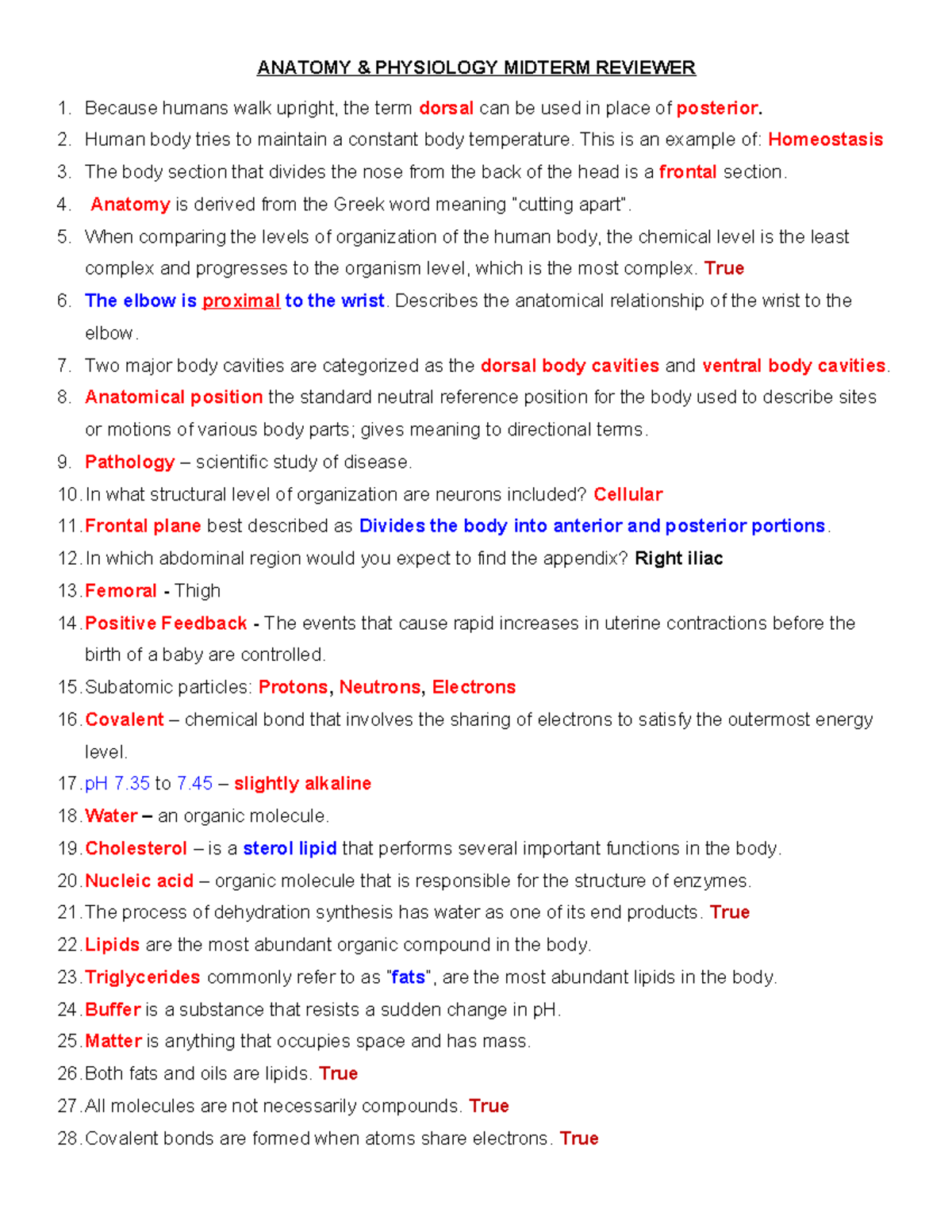 Midterm Reviewer - ANATOMY & PHYSIOLOGY MIDTERM REVIEWER Because humans ...