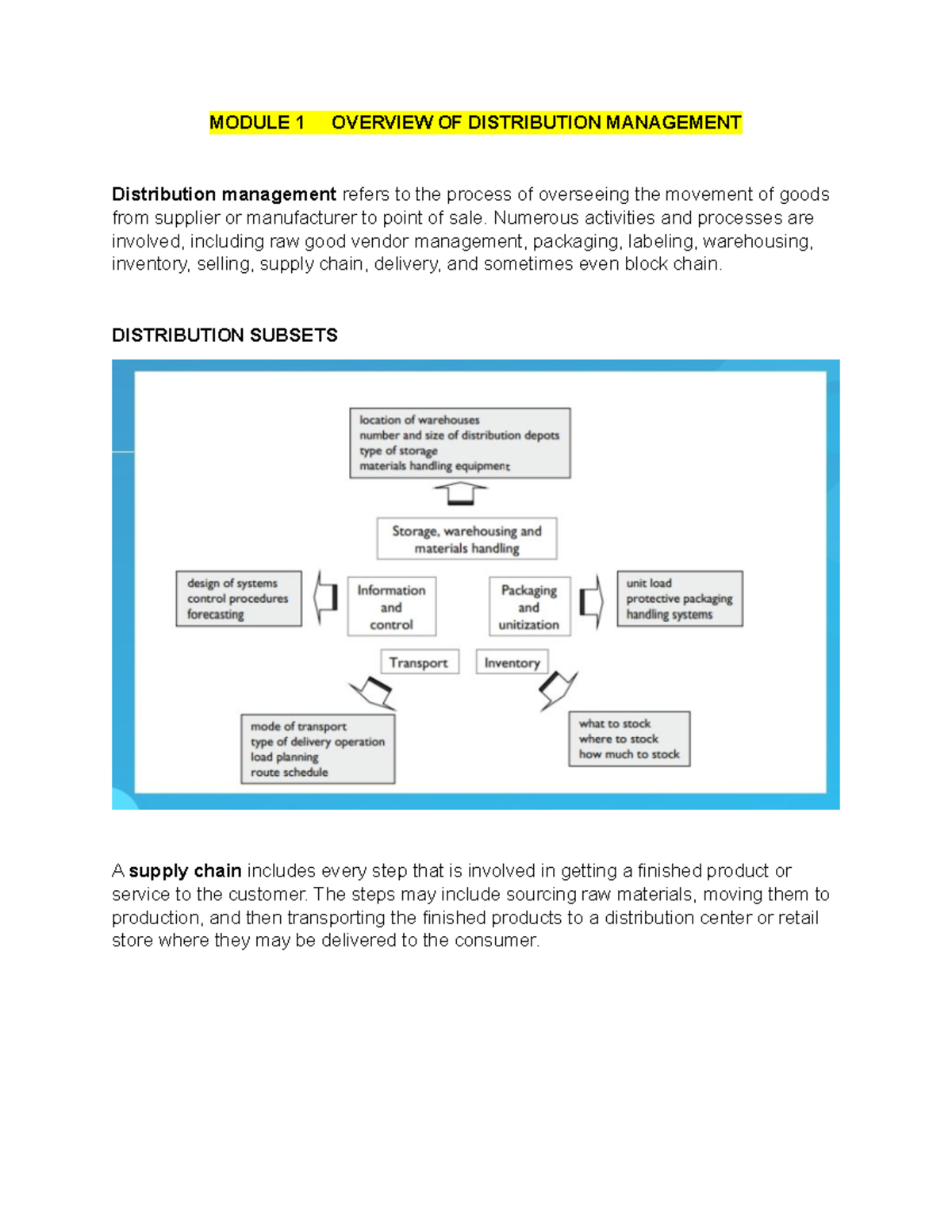 MKT114 - Distribution Management - Midterm Reviewer - MODULE 1 OVERVIEW OF DISTRIBUTION ...
