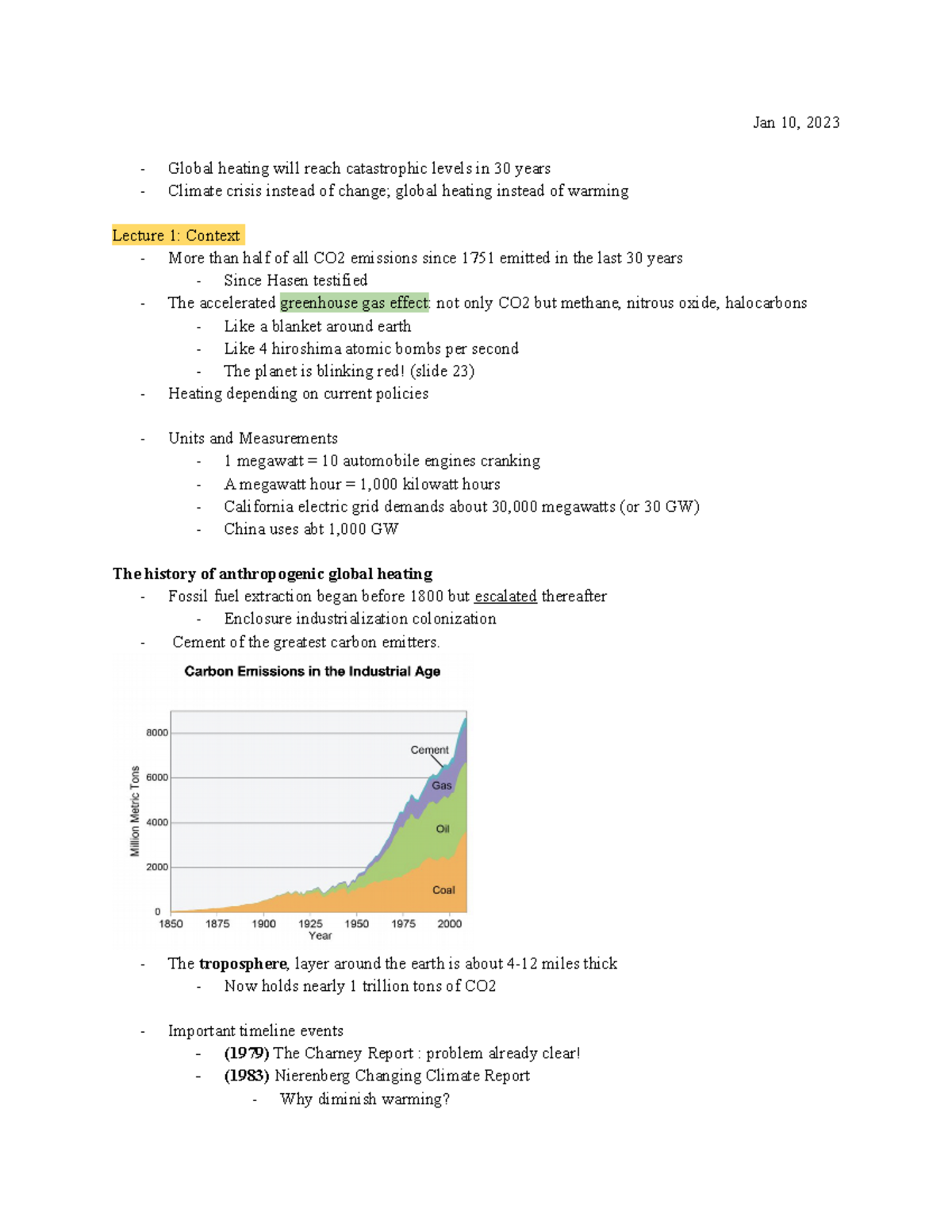 Class notes - Jan 10, 2023 Global heating will reach catastrophic ...