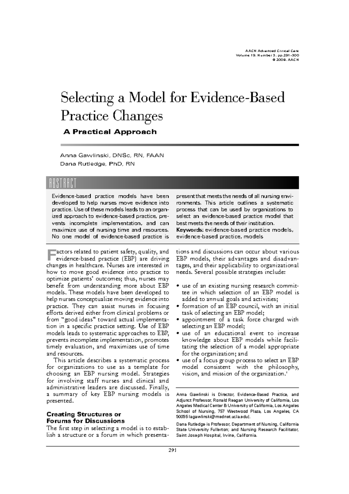 EBP Changes project - Assessment is helpful in nursing - Selecting a ...