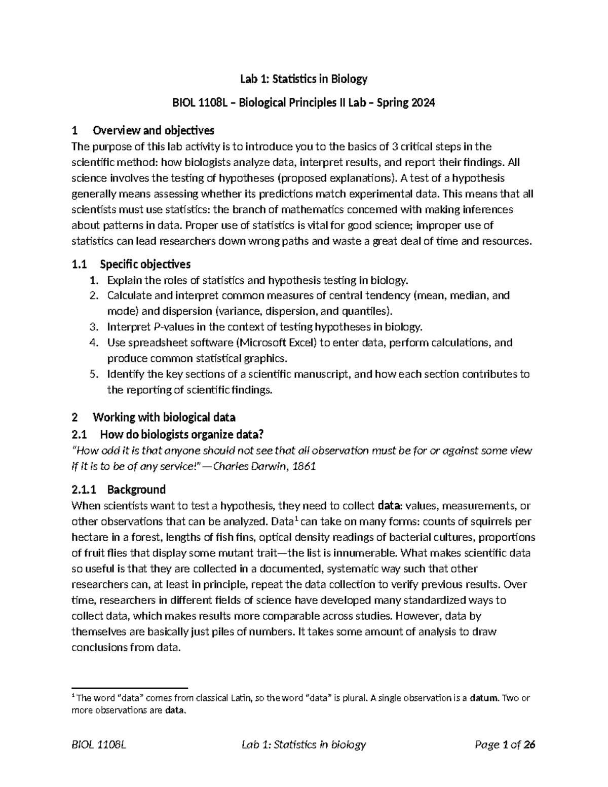 202303 lab 01 stats handout with R ng - Lab 1: Statistics in Biology ...