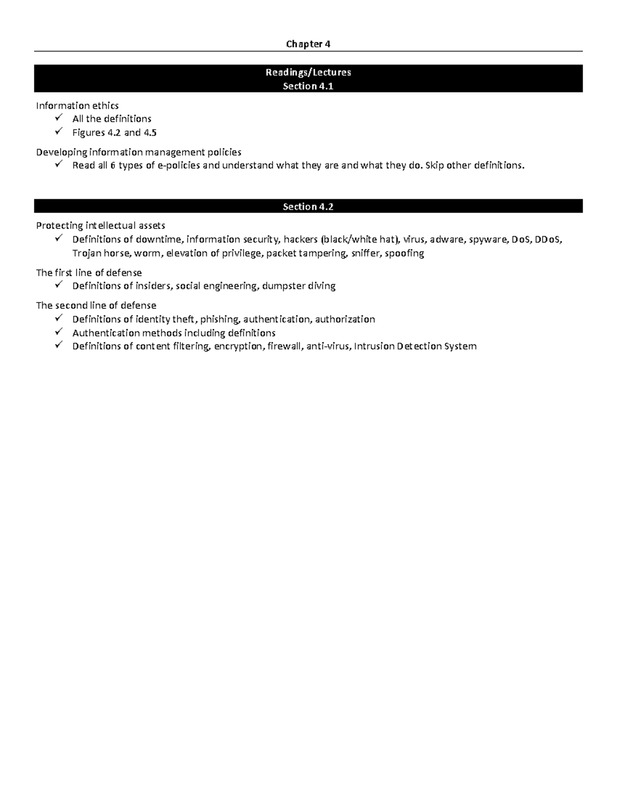 E3 Review S231 - Chapter 4 Readings/Lectures Section 4. Information ...