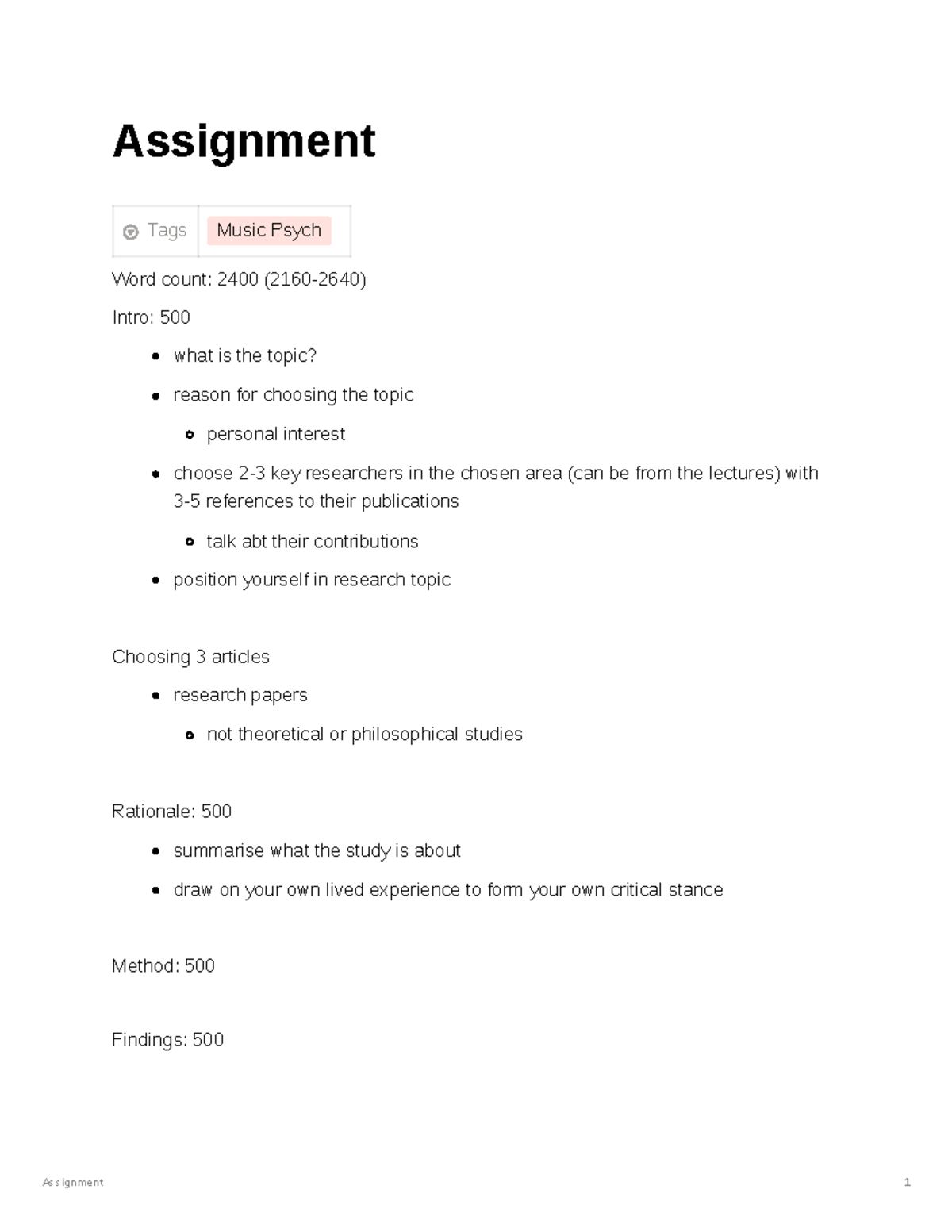 Assignment details - Assignment 1 Assignment Tags Music Psych Word ...