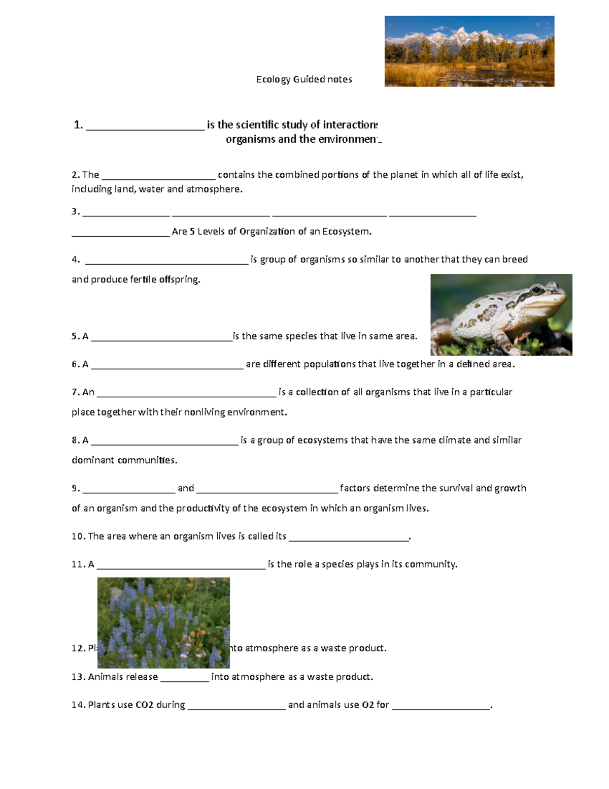 Ecology guided notes - ____________________ is the scientific study of ...