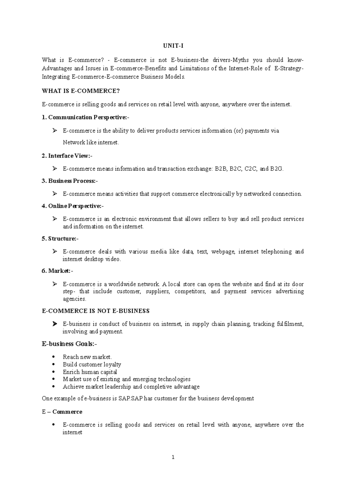 II BCA E - COM CM Notes - UNIT-I What is E-commerce? - E-commerce is ...