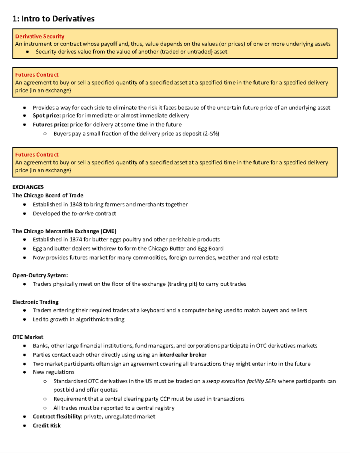 Chapter 1 Intro to Derivatives Notes - 1: Intro to Derivatives Provides ...