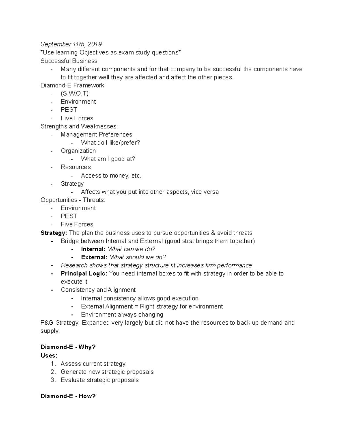 BU111 - Lecture Notes - Covers PEST, Porter's, Diamond-E, and Economic ...