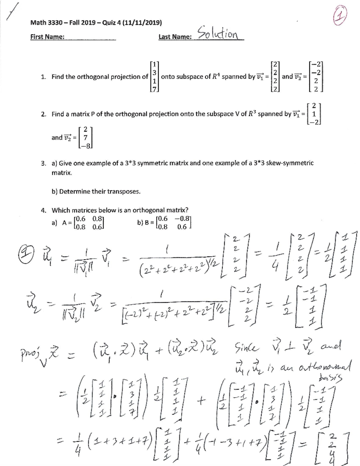 Math 3330 - Fall 19 - Quiz 4 Solution - CSE 3380 - Studocu