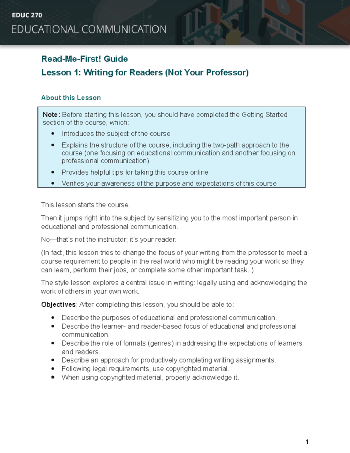 Read me first - Lesson 1 - Read-Me-First! Guide Lesson 1: Writing for ...