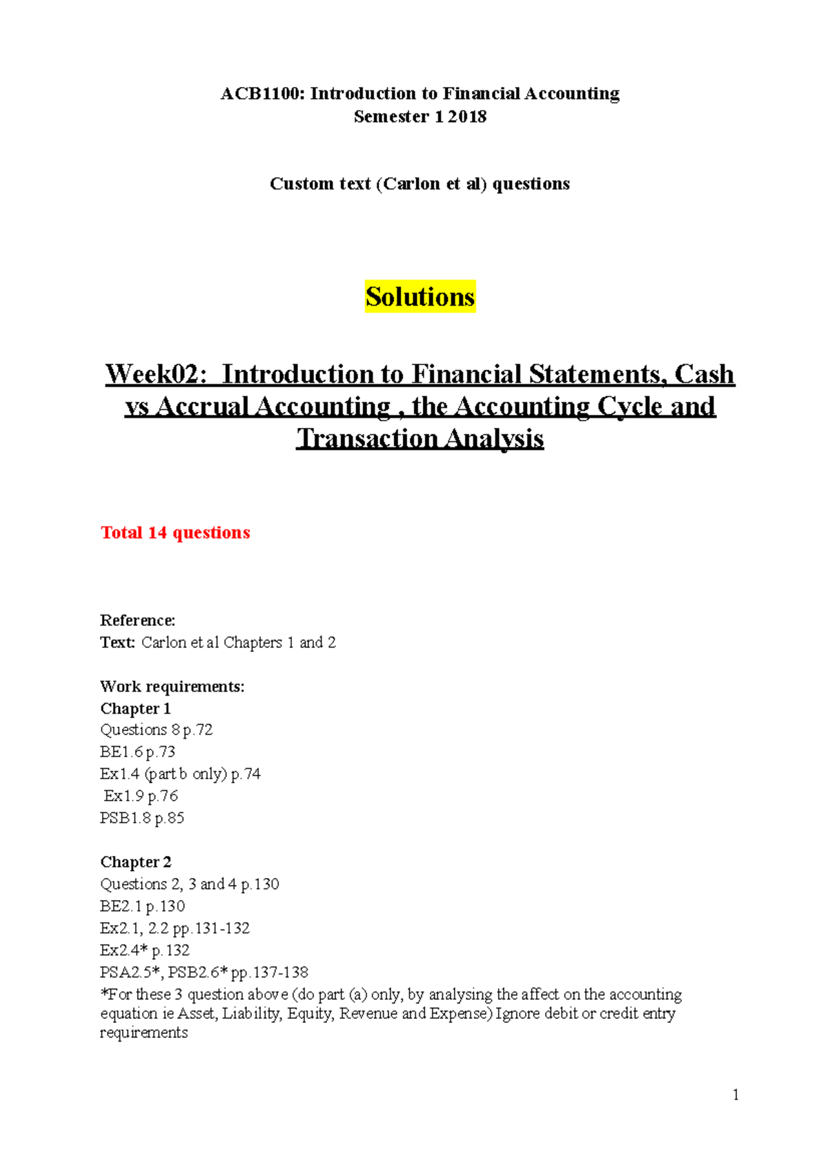 Week 3 Tutorial Solutions - ACB1100: Introduction to Financial ...