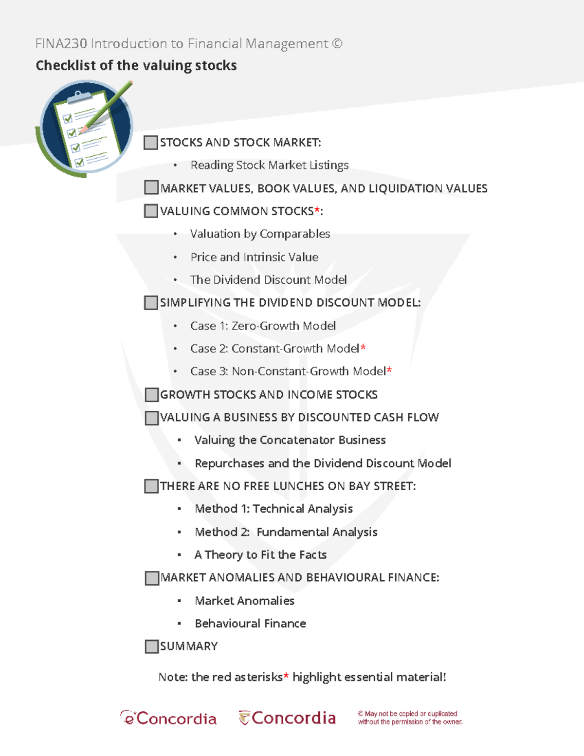 L8 Checklist for valuing stocks - STOCKS AND STOCK MARKET: Reading ...