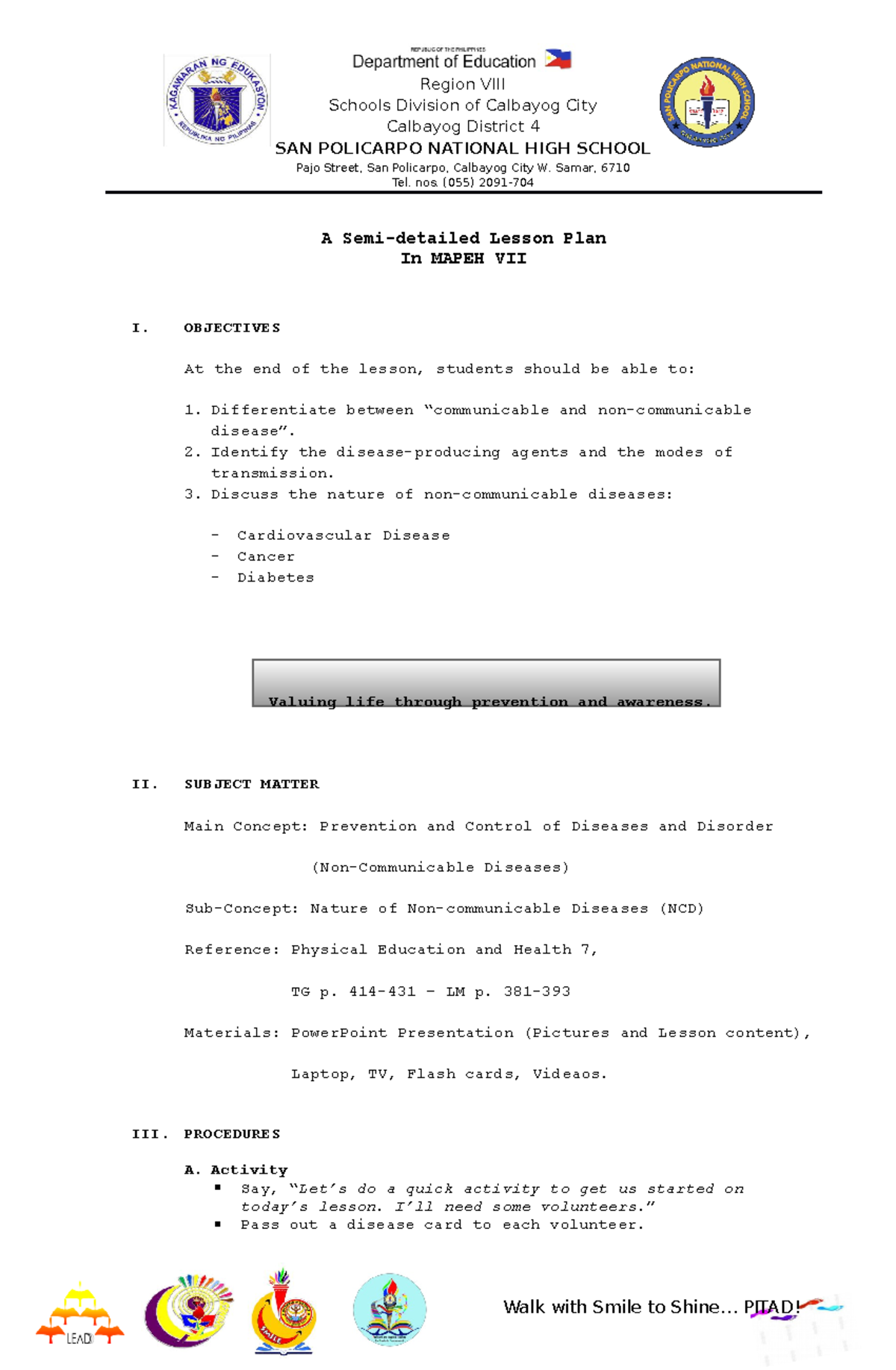 Lesson I Non Communicable Disease - Region VIII Schools Division of ...