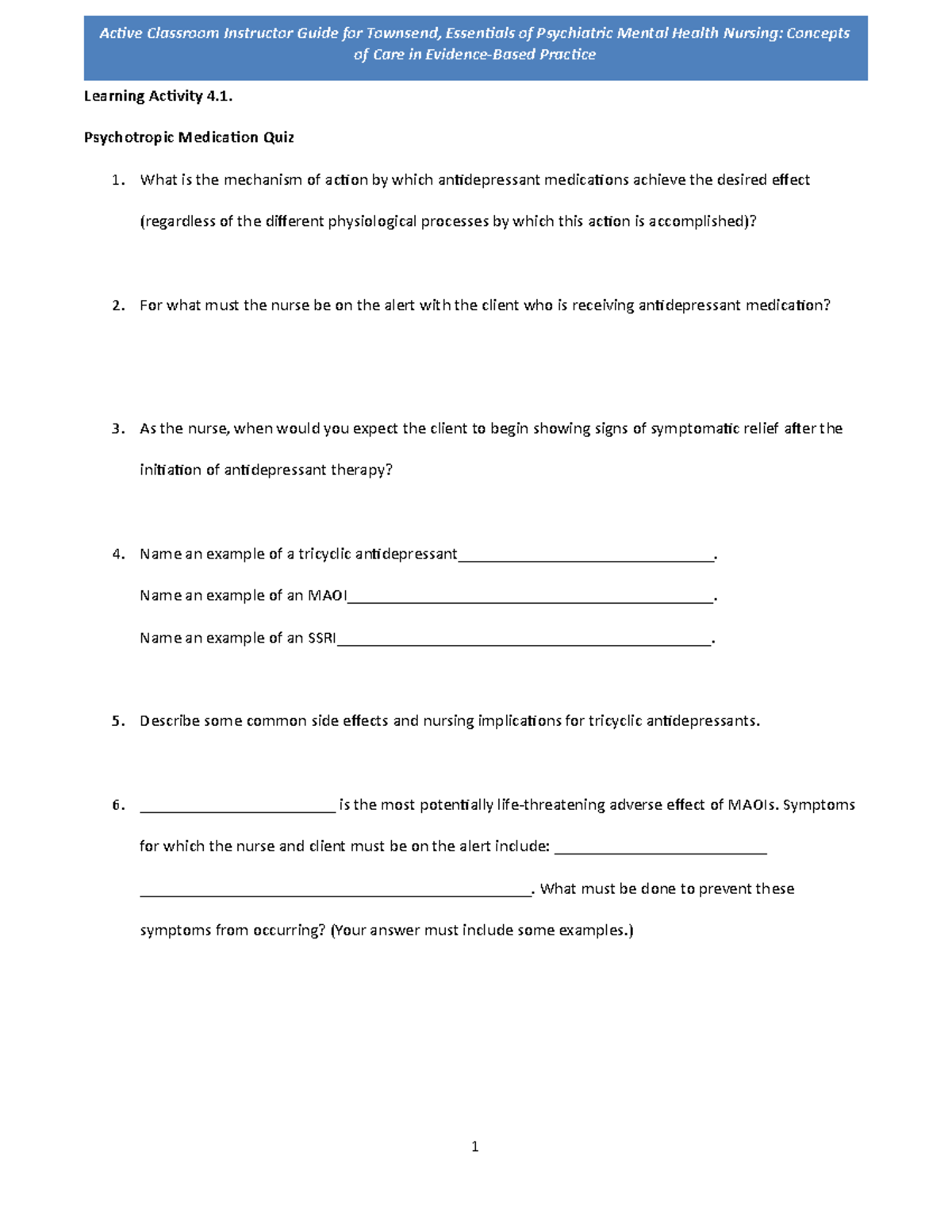 MH Ch 04 worksheet - Practice materials mental health - Learning ...