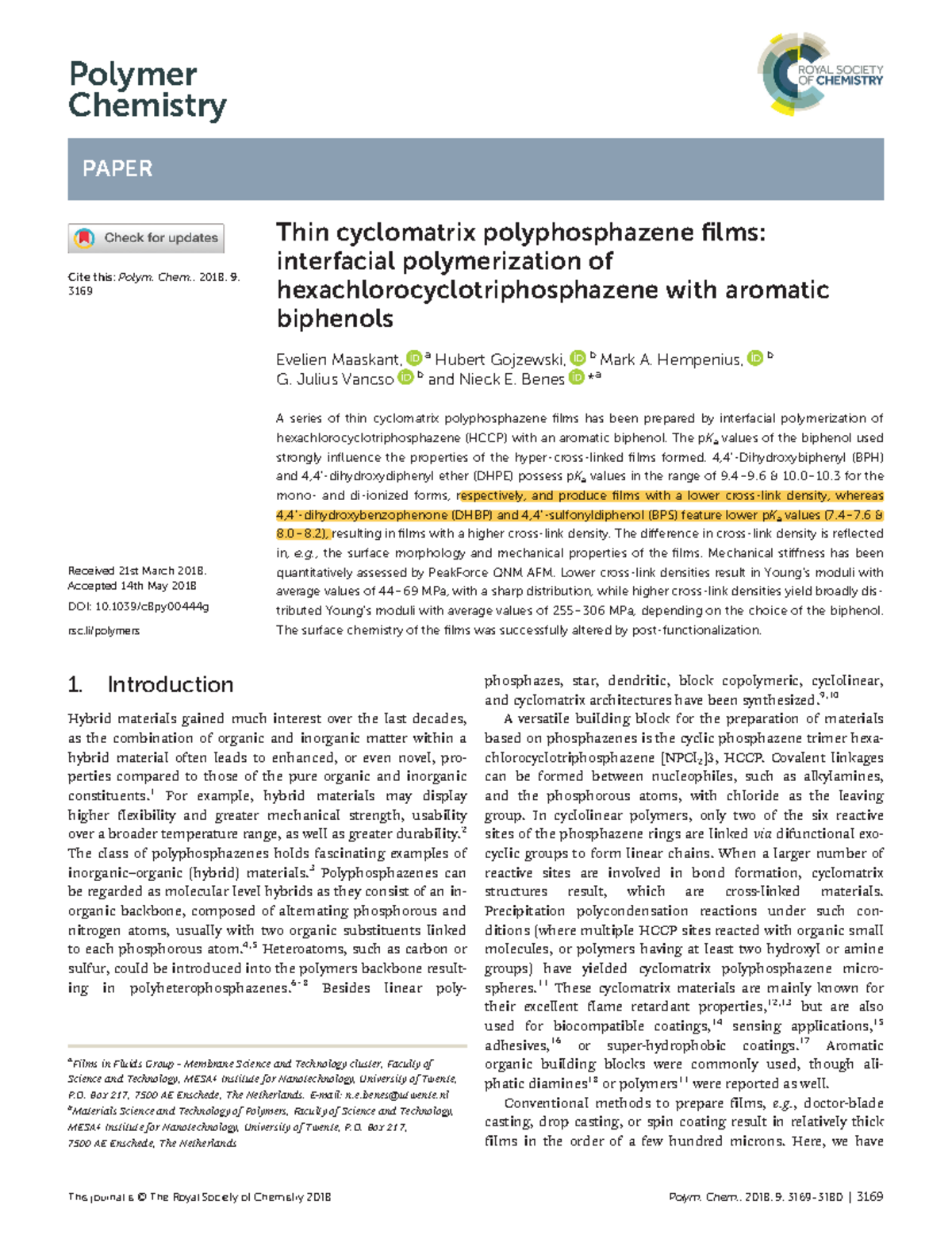 YA- 2018 - Polym - Polymer Chemistry PAPER Cite this: Polym. Chem., 2018, 9 , 3169 Received 21st ...