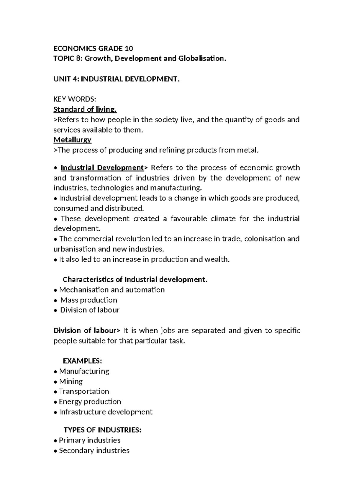 Economics Grade 10 - ECONOMICS GRADE 10 TOPIC 8: Growth, Development ...