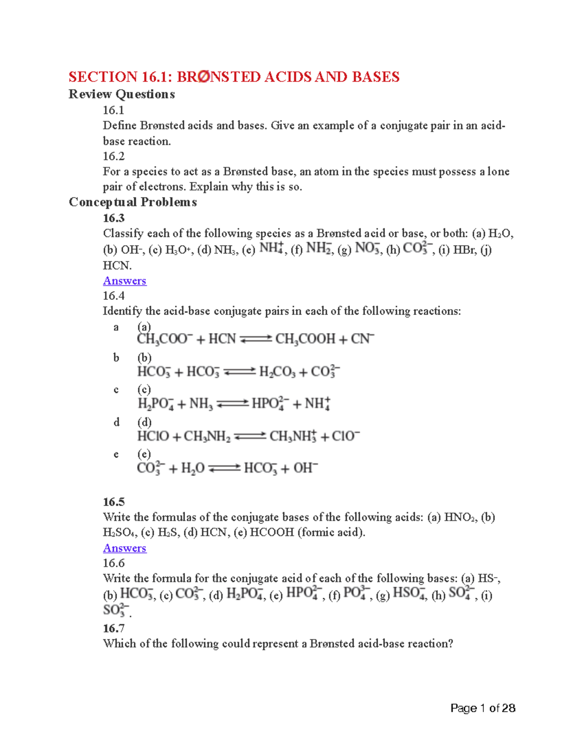 C16 4e Questions-Acids and Basses - SECTION 16: BR NSTED ACIDS AND ...