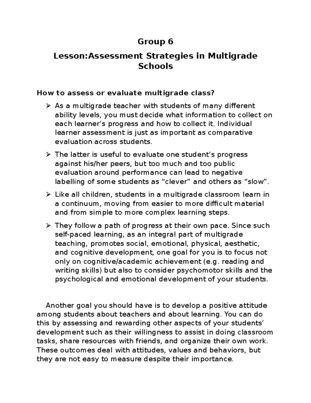Assessment Strategies in Multigrade - Group 6 Lesson:Assessment ...