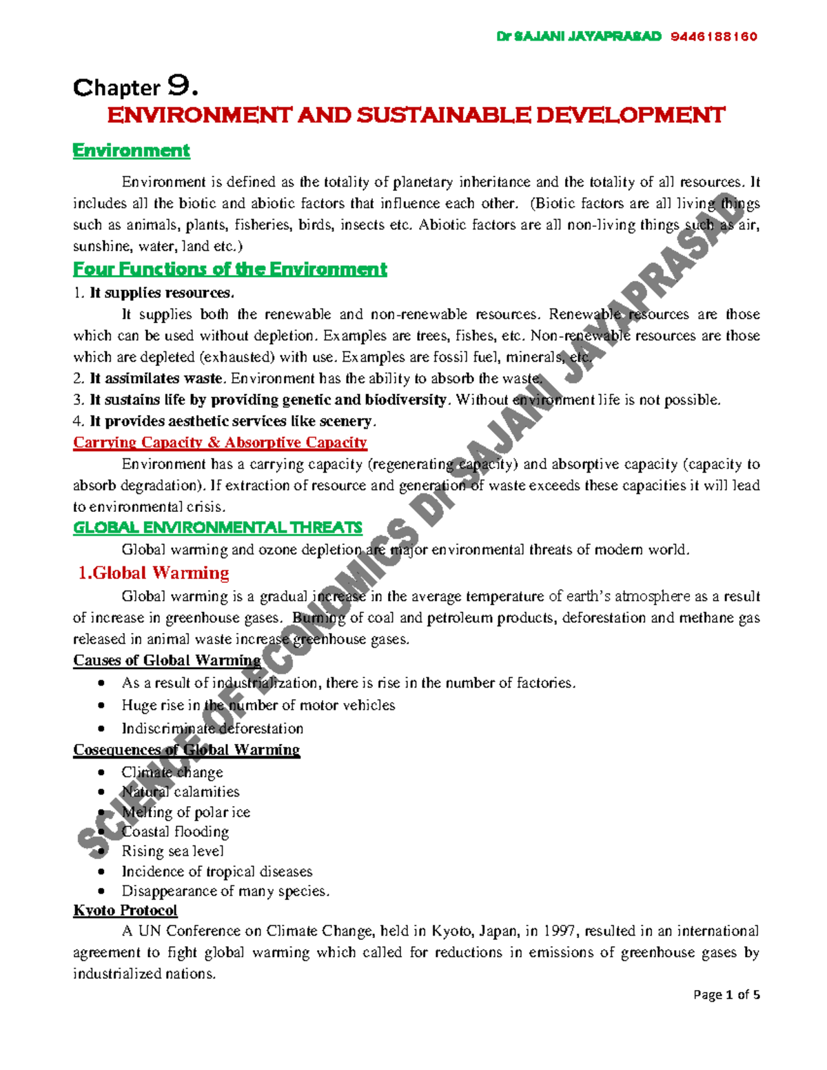 +1 Chtr 9 Environment - It's lectures note - Chapter 9. ENVIRONMENT AND ...