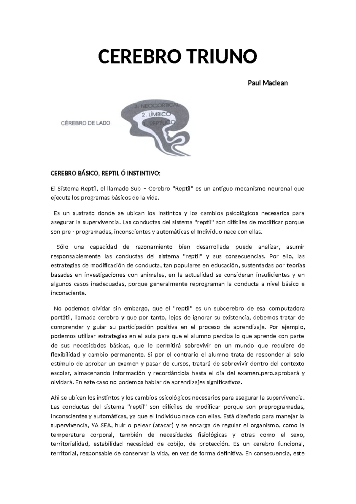 Tipos de cerebro dentro del individuo - CEREBRO TRIUNO Paul Maclean ...