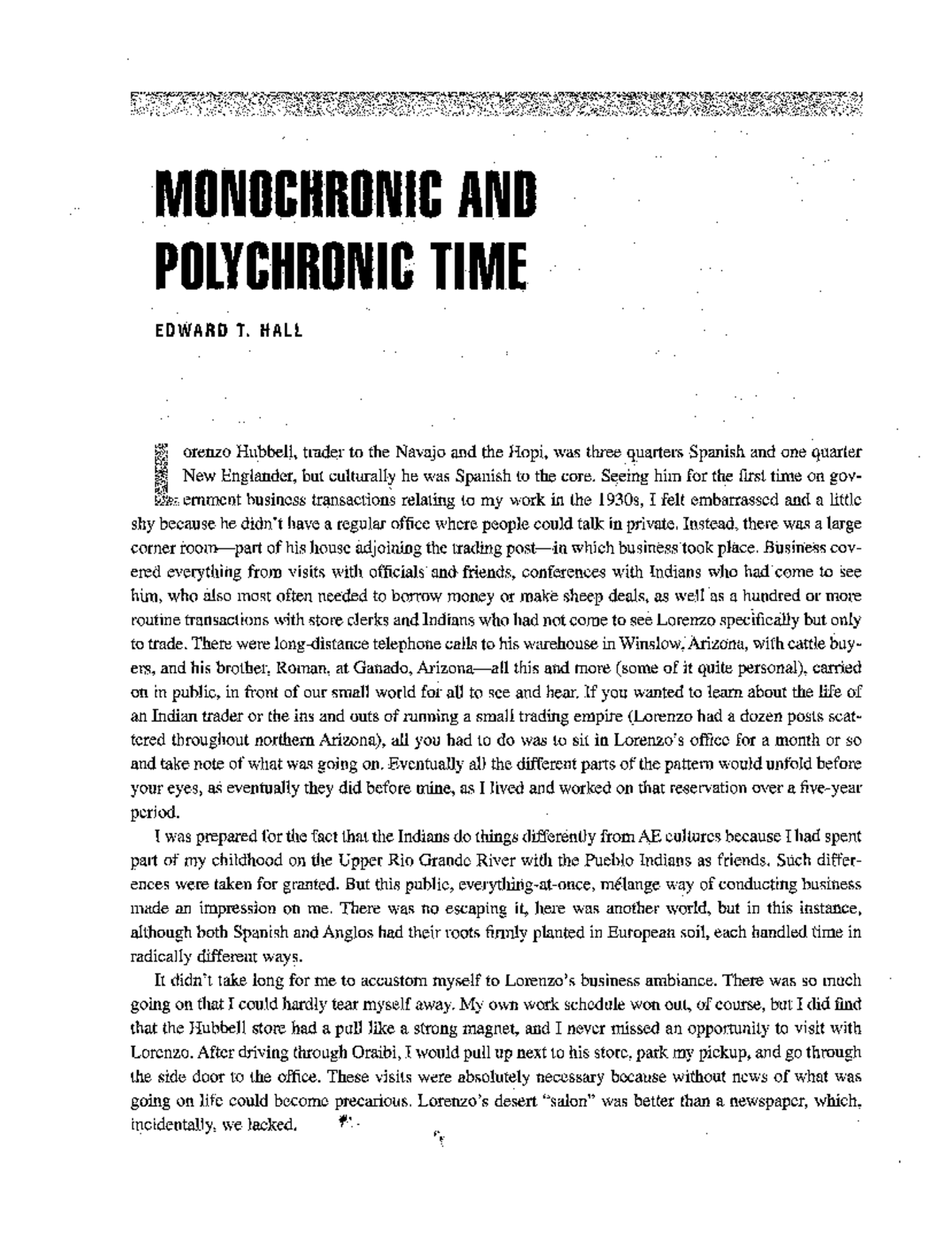 Hall 2012 monochronic and polychronic time - MONOCHRONIC AND ...