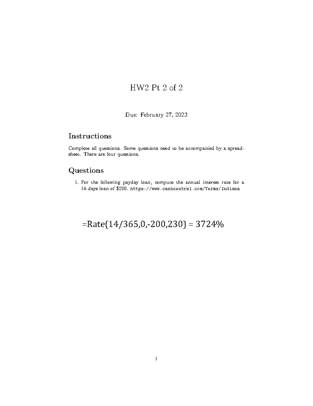 HW2 Pt 2 of 2-1 - Homework 2 Part 2 - For Exam 2 - HW2 Pt 2 of 2 Due: February 27, 2023 ...