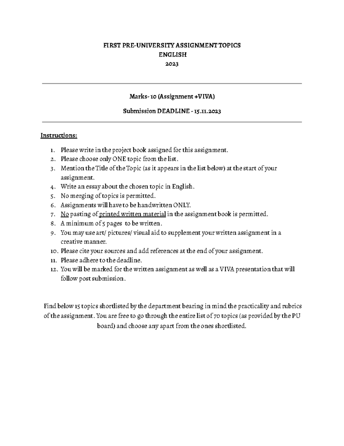 I PU Assignment - notes as per class notes - FIRST PRE-UNIVERSITY ...