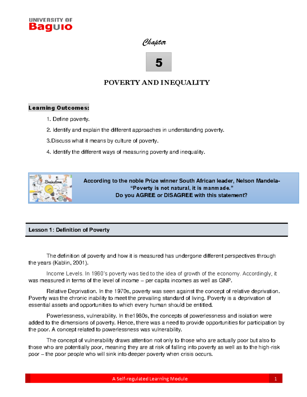 Poverty and Inequality - Chapter POVERTY AND INEQUALITY Learning ...
