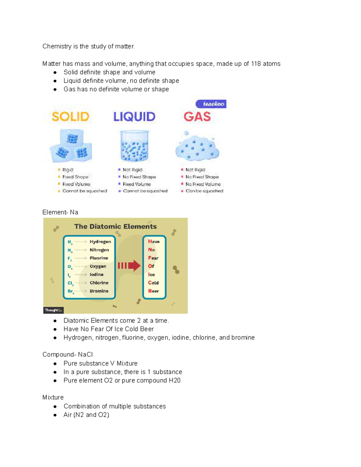 Gen chem - Chem notes - Chemistry is the study of matter. Matter has ...
