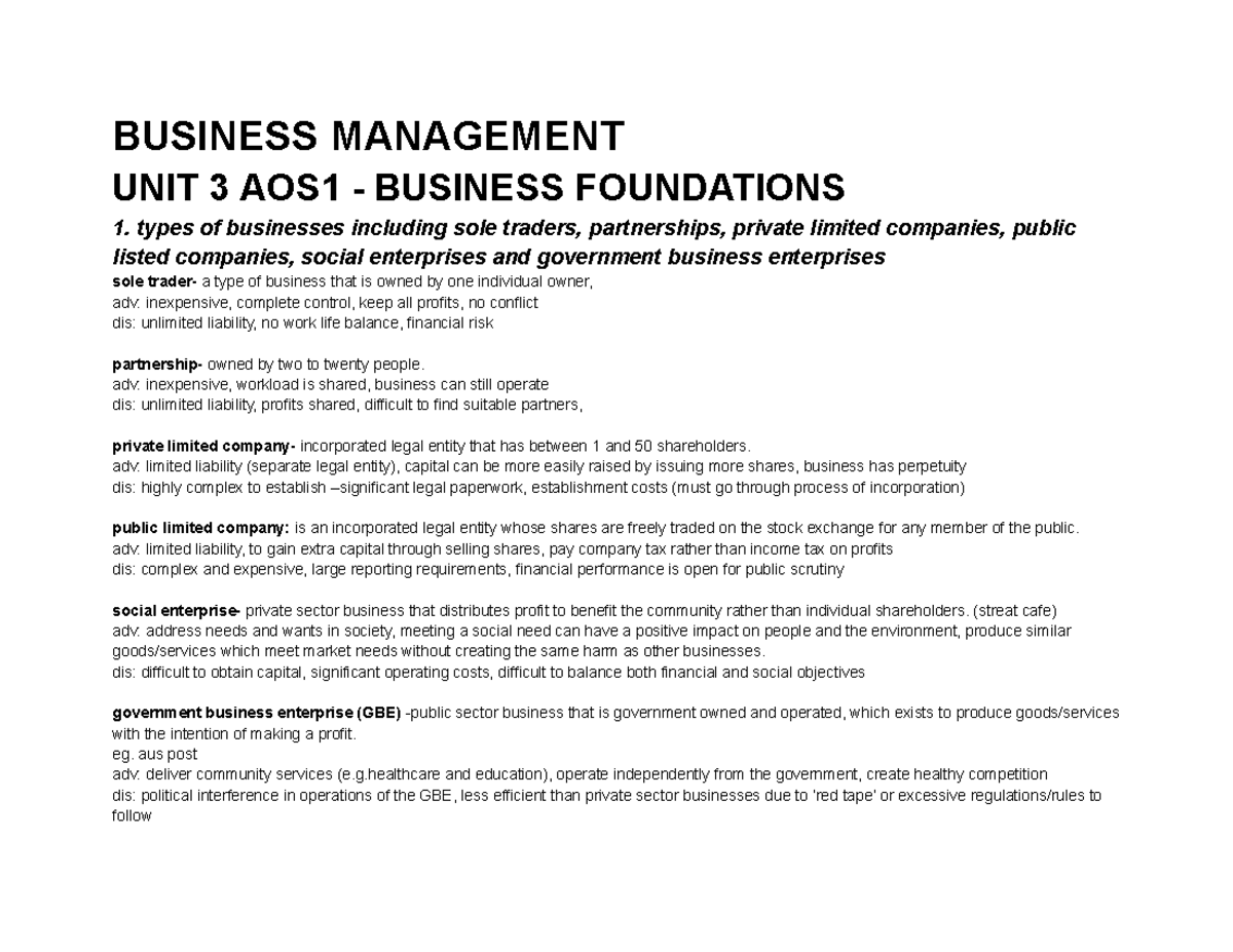 Business EXAM Poster - book - BUSINESS MANAGEMENT UNIT 3 AOS1 ...
