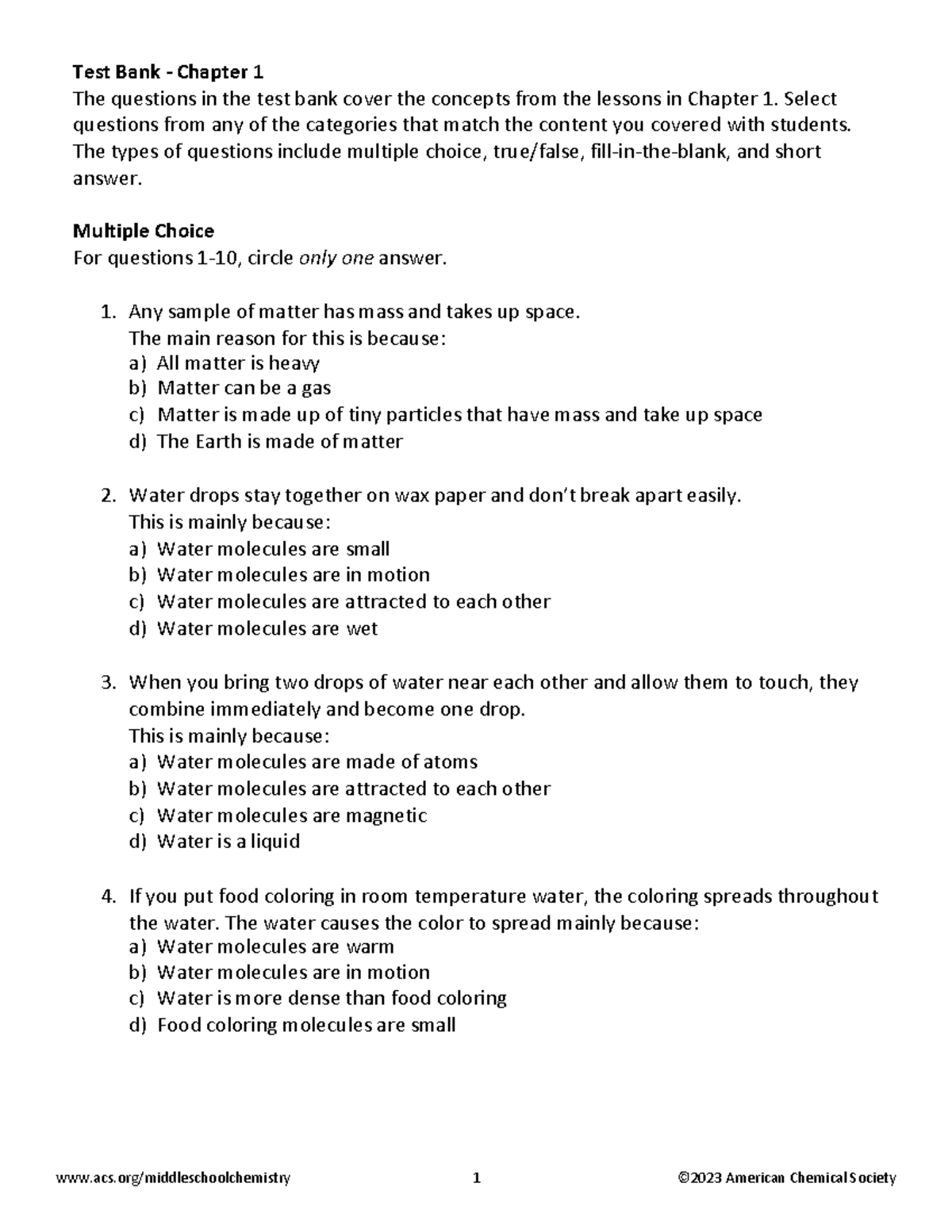 Ch1-test-bank - Para estudiantes que quieran aprender quimica - Test ...