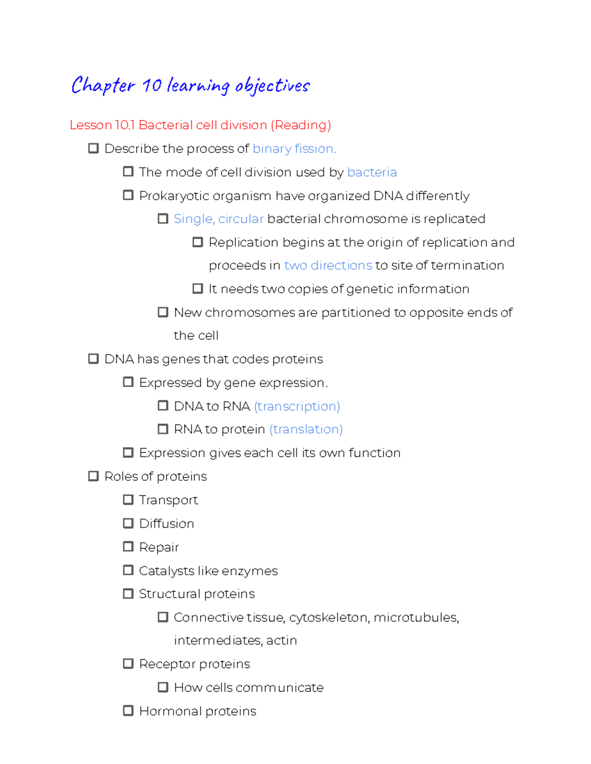 Chapter 10 learning objectives - Char 10 len obte Lesson 10 Bacterial cell division (Reading ...