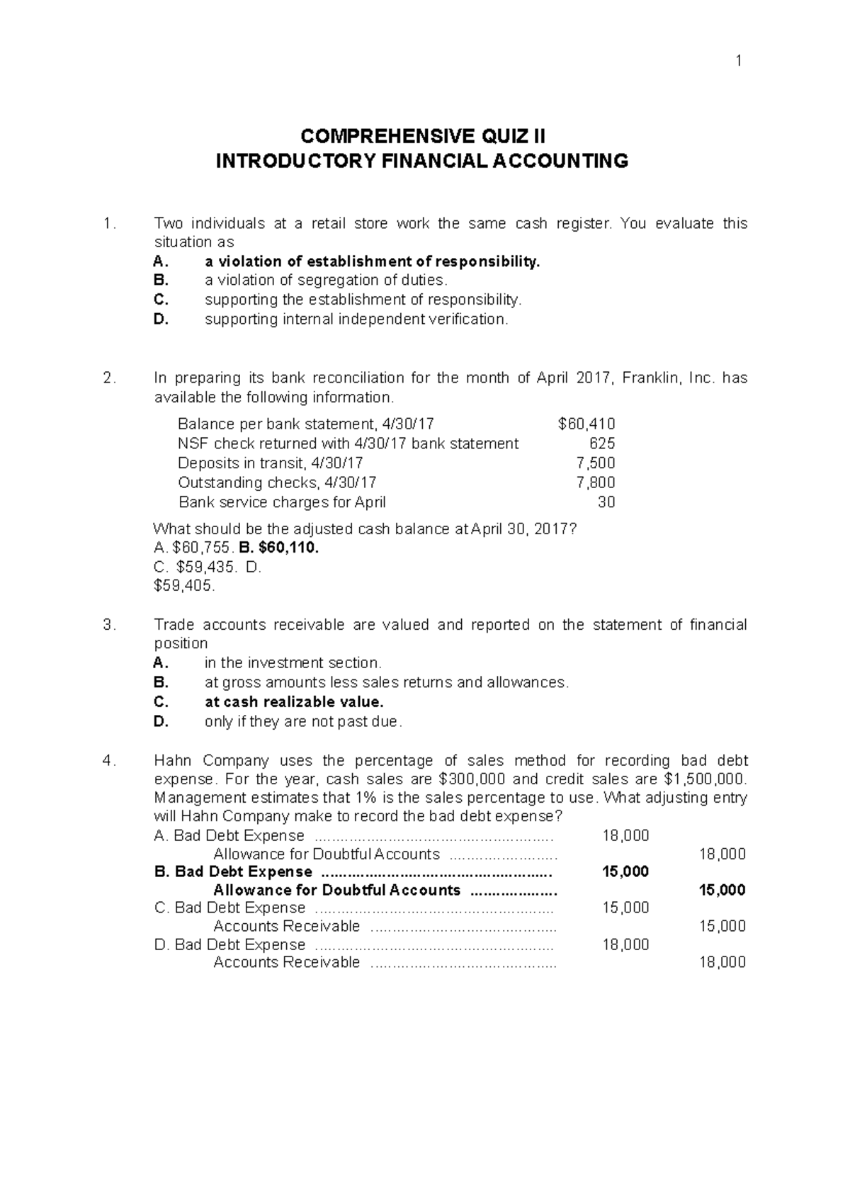 Comprehensive QUIZ II Intro Financial Accounting II - 1 COMPREHENSIVE ...