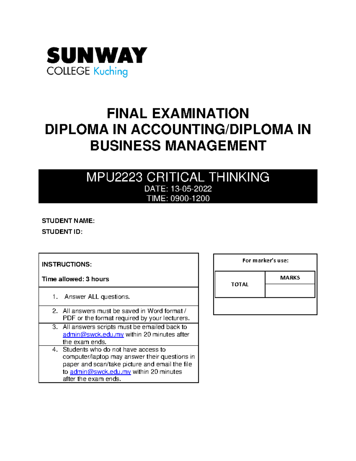 MPU2223 FEQ 012022 - dfffffffff - FINAL EXAMINATION DIPLOMA IN ...