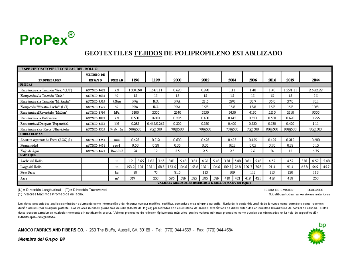 Tejidos - Geosintéticos - ProPex ® GEOTEXTILES TEJIDOS DE POLIPROPILENO ...